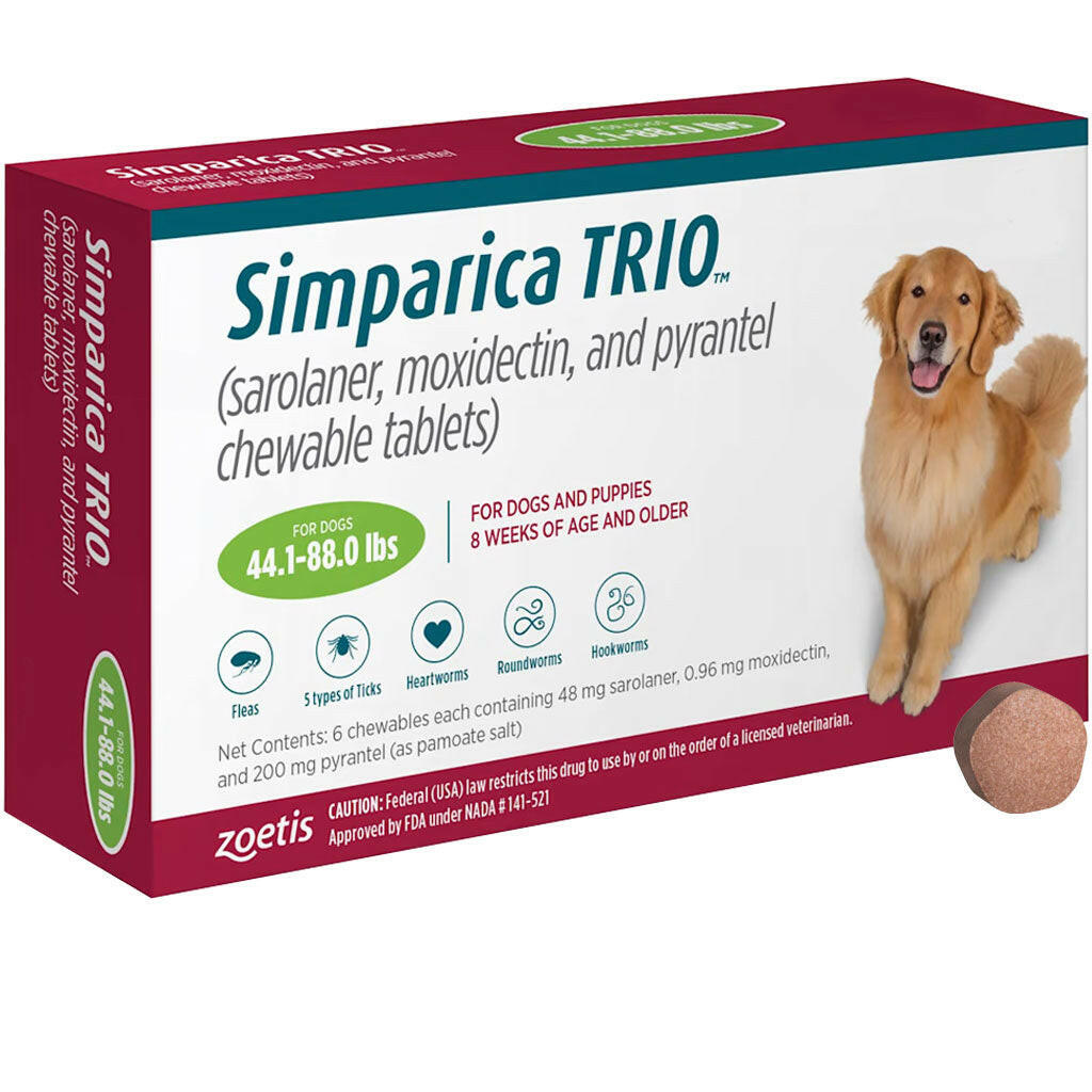 Simparica Trio for Dogs (Sarolaner, Moxidectin, and Pyrantel) 44.1-88 ...